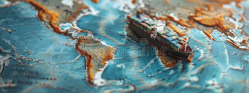 A Model of a Container Ship on a World Map Stock Photo - Image of ...