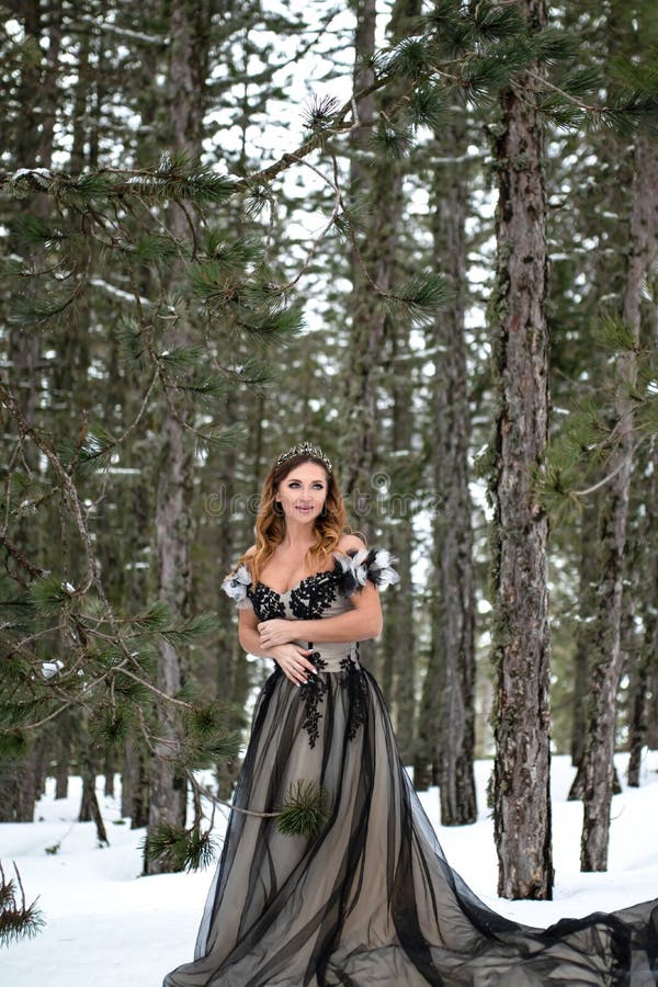 Model Cosplay Snow Queen Outdoor in Winter Pine Forest Stock Image ...