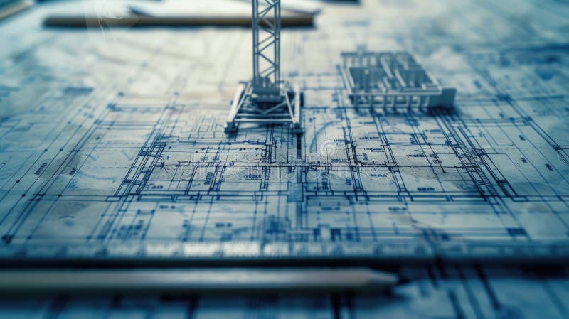 A Model of a Crane Sitting on Top of a Blueprint. Suitable for ...