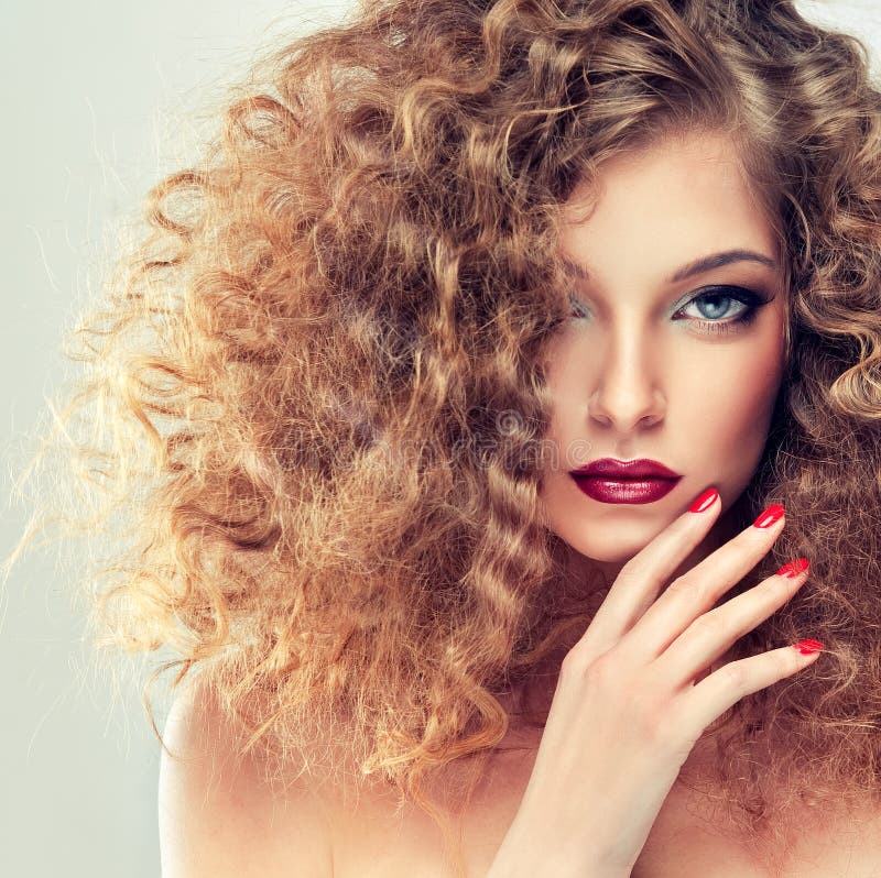 Model with curly hair stock photo. Image of burgundy - 53609746