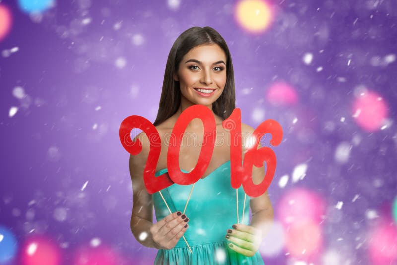 Model with Decorative Sign of New Year Stock Image - Image of cheerful ...