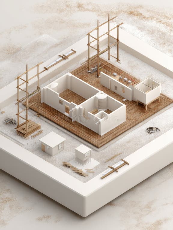 Construction Site Model with Minimal Flat Design on a Clean White Base ...