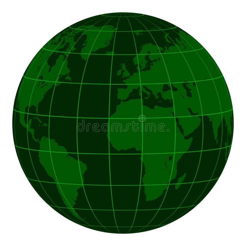 World Map with Coordinate Grid and Meridian and Parallel, Map of Planet ...