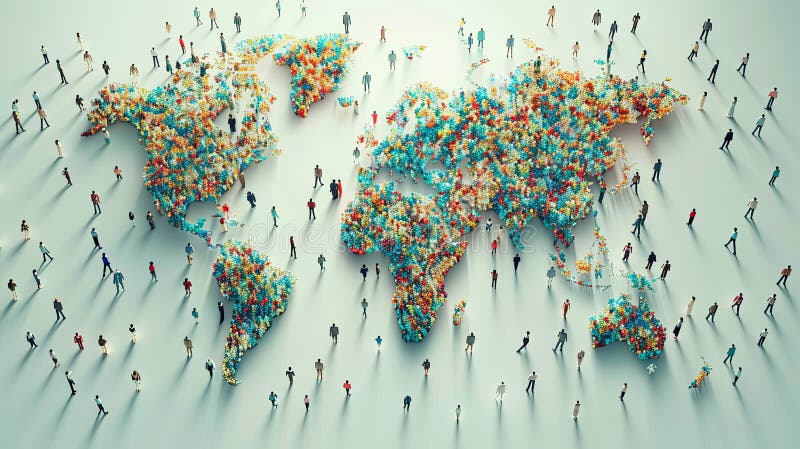 A Model of the Earth S Continents on Which Human Figurines Walk. World ...