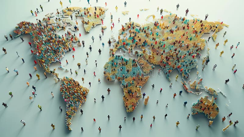 A Model of the Earth S Continents on Which Human Figurines Walk. World ...