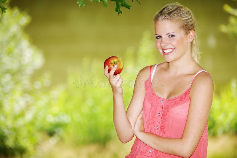 Model eating an apple stock image. Image of human, happy - 39188487