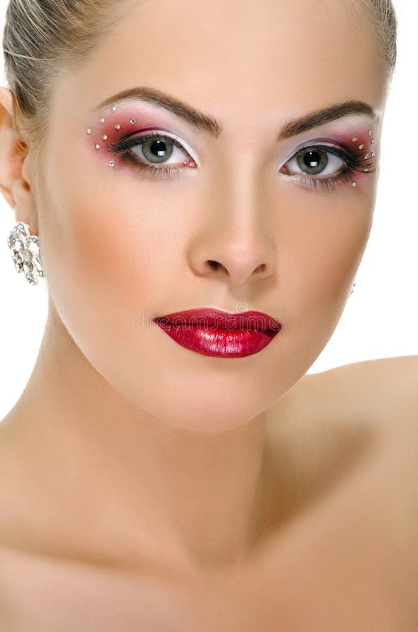 Model Face, Lips Make-up, Earring Stock Photo - Image of model, female ...