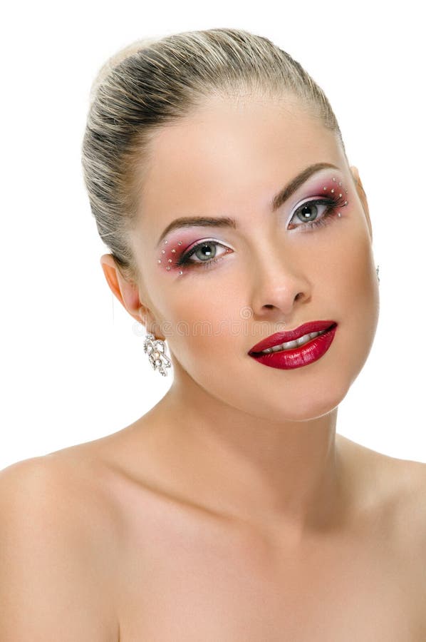 Model Face, Lips Make-up, Earring Stock Photo - Image of model, female ...
