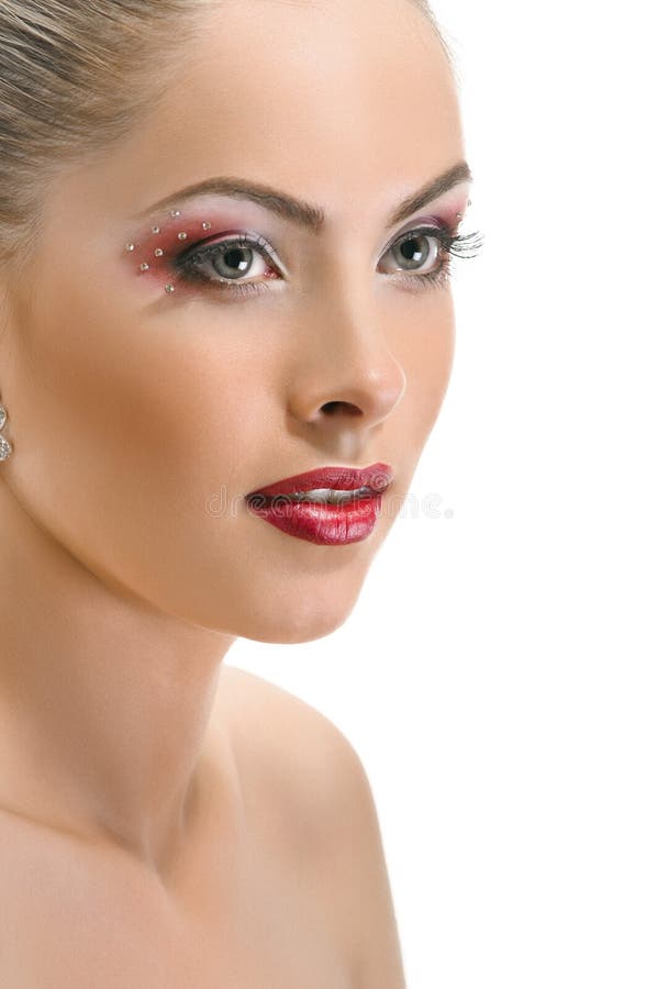 Model Face, Lips Make-up, Earring Stock Photo - Image of model, female ...