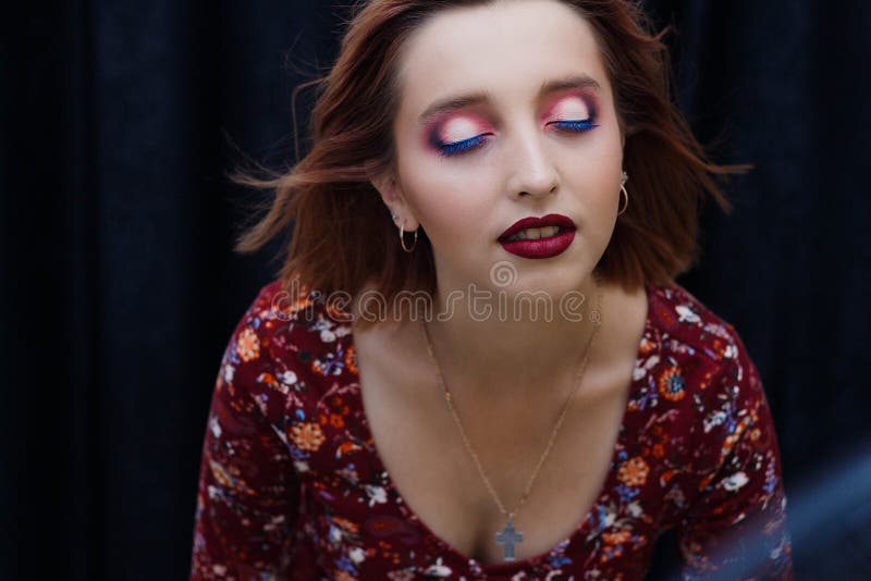 Model Face Poses on the Camera Stock Image - Image of long, clean ...