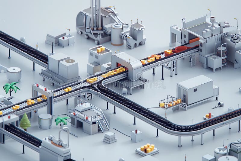 A Model of a Factory Showcasing a Conveyor Belt Transporting Products ...