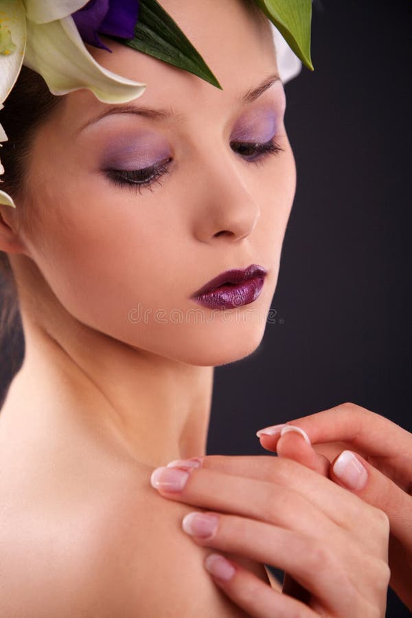Model with Floral and French Nails Stock Image - Image of bright ...