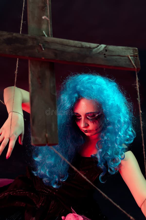 Model in Form of Puppet Doll with Ropes and Straps Stock Photo - Image ...