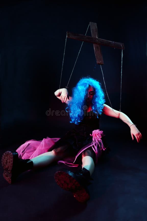 Model in Form of Puppet Doll with Ropes and Straps Stock Image - Image ...