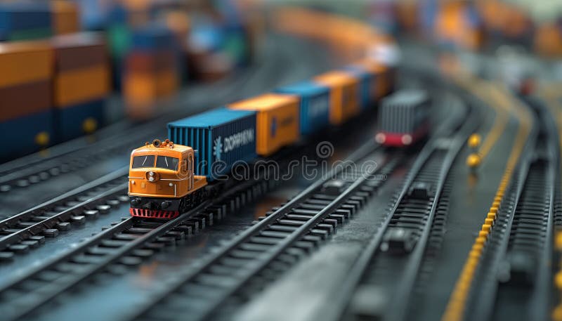 Model Freight Train with Miniature Containers Stock Image - Image of ...