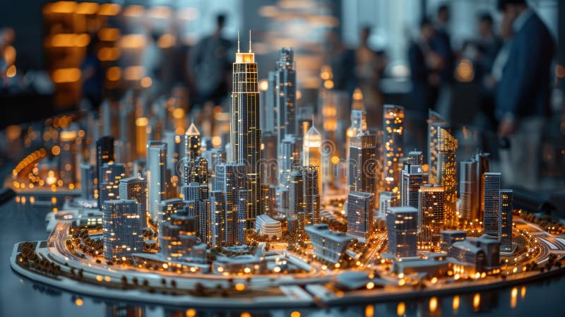 A Model of a Futuristic City with Skyscrapers on an Exhibition Table ...