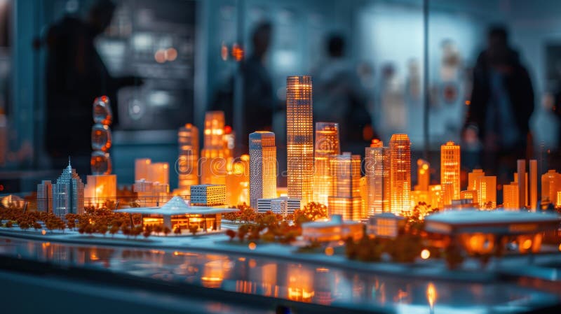 A Model of a Futuristic City with Skyscrapers on an Exhibition Table ...