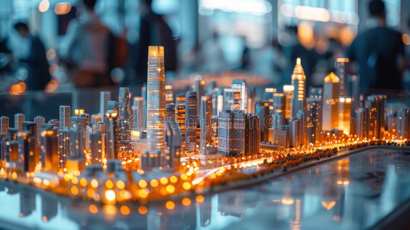A Model of a Futuristic City with Skyscrapers on an Exhibition Table ...