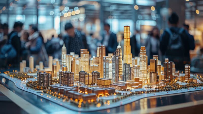 A Model of a Futuristic City with Skyscrapers on an Exhibition Table ...
