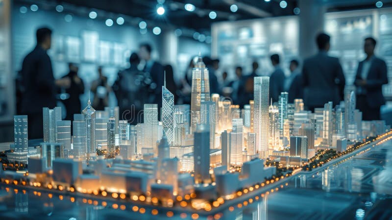 A Model of a Futuristic City with Skyscrapers on an Exhibition Table ...