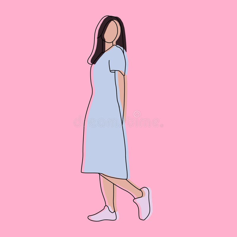 Offset Outline Woman in Casual Dress Pose Stock Vector - Illustration ...