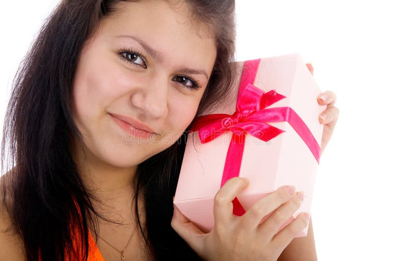 Model with gift stock image. Image of caucasian, dress - 12854647