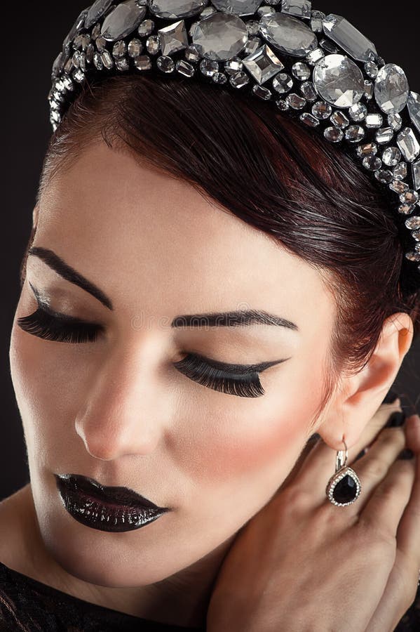 Model Girl with Black Makeup and Long Eyelashes Stock Image - Image of ...