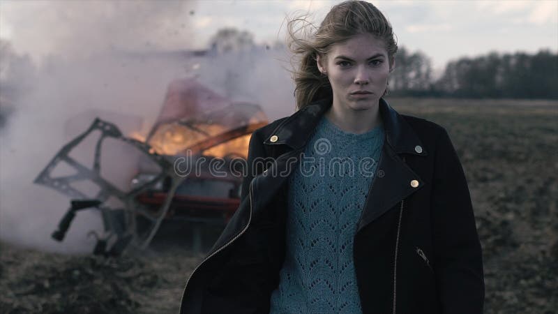 Portrait of a Beautiful Girl, Car Explosion Stock Image - Image of ...