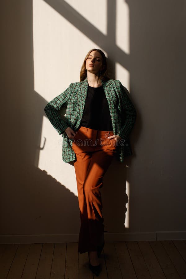 A Model Girl Standing in the Rays of the Sun. the Girl in the ...