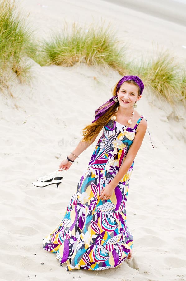 Model Girl Walking in Sand Dunes Beach Stock Image - Image of portrait ...