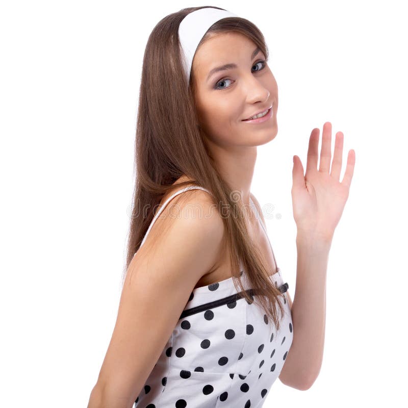 Model gives a wave stock photo. Image of looking, lady - 7323298