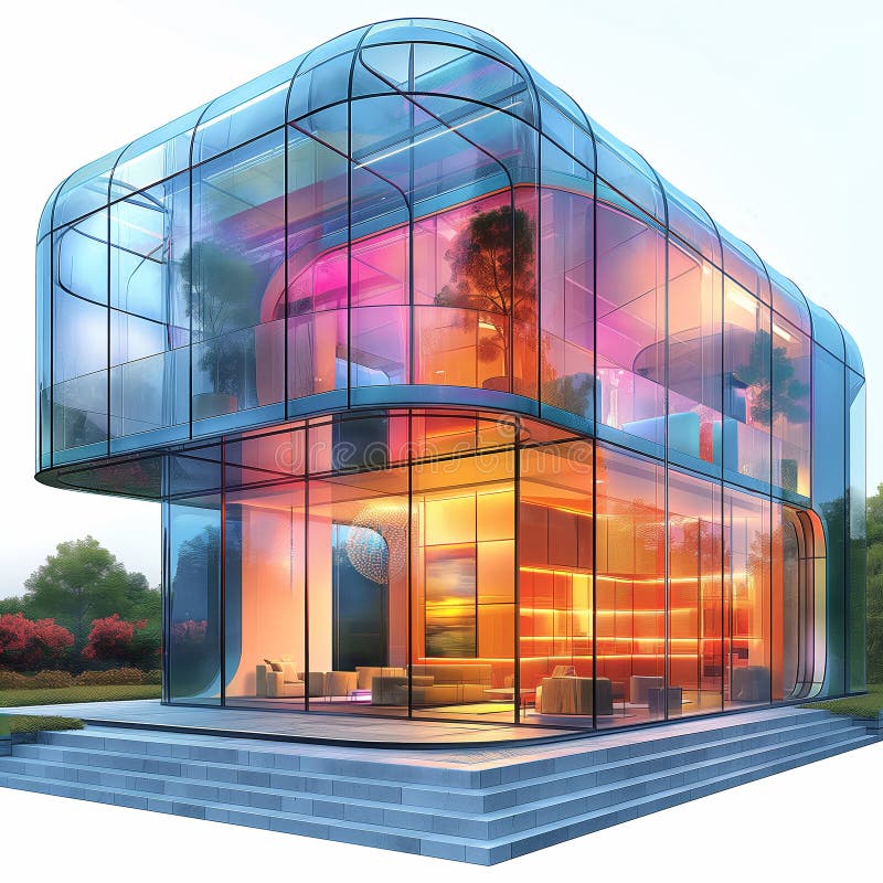 Model of a Glass House on a White Background. Stock Image - Image of ...