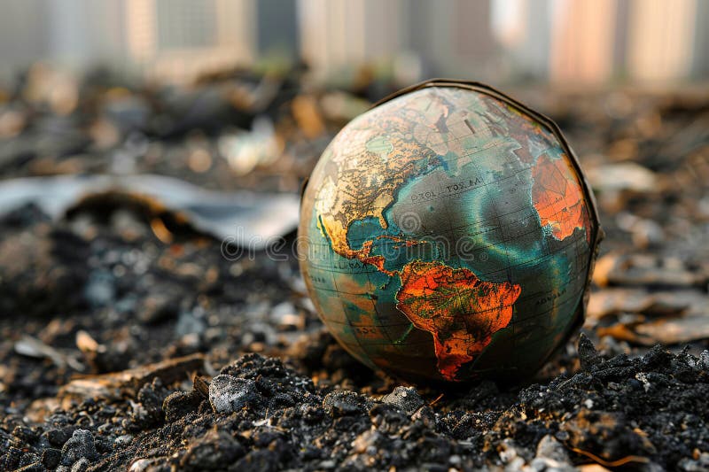 Model of the Globe on the Destroyed Surface of the Earth. World Crisis ...