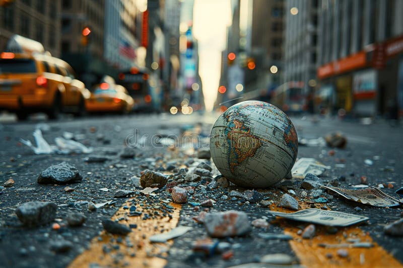 Model of the Globe on the Destroyed Surface of the Street. World Crisis ...