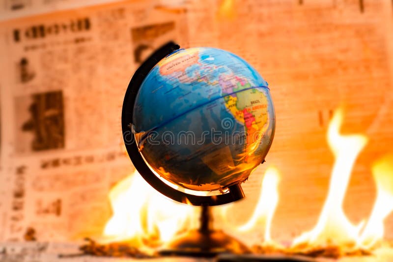 Model Globe on Fire. Planet Earth Burning Stock Image - Image of globe ...
