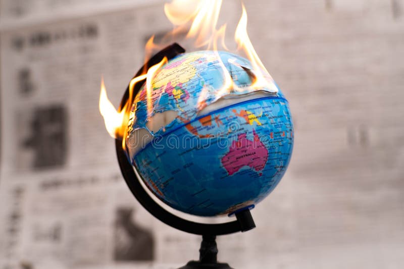 Model Globe on Fire. Planet Earth Burning Stock Photo - Image of globe ...