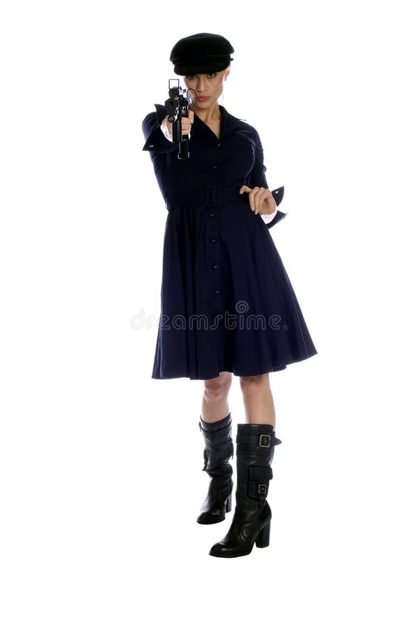 Model with Gun stock photo. Image of close, dress, feminine - 2147308