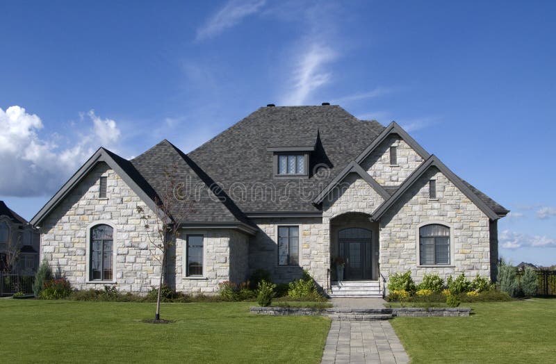 Luxury Stone Home with Turret Stock Image - Image of front ...
