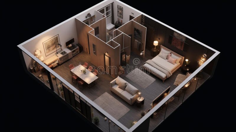 3D Model of the House on the Architectural Plan. AI Generated Stock ...