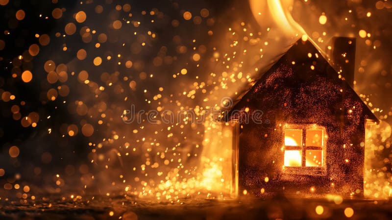 Model House Ablaze with Fire and Sparks Stock Illustration ...