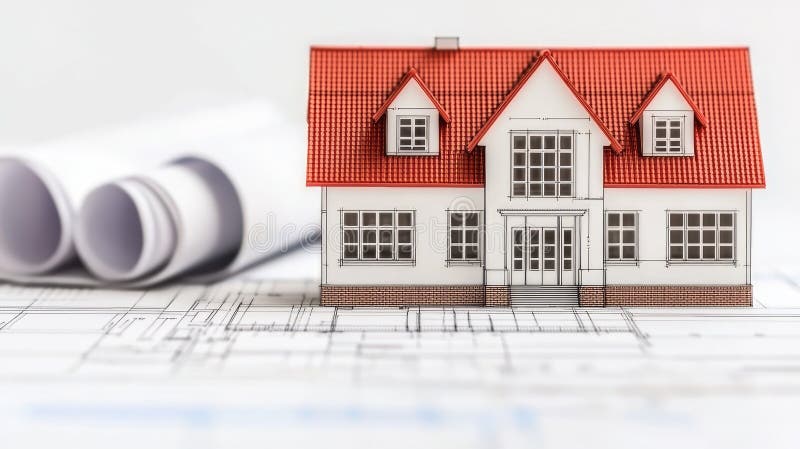 Model House on Architectural Blueprints, Showcasing Design and Planning ...