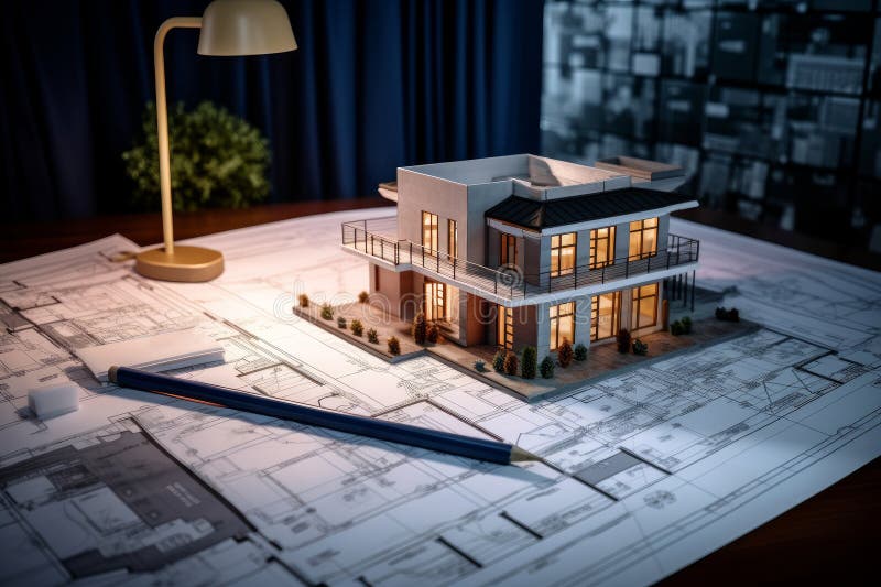 The Model of the House on the Architectural Plan, Construction Drawing ...