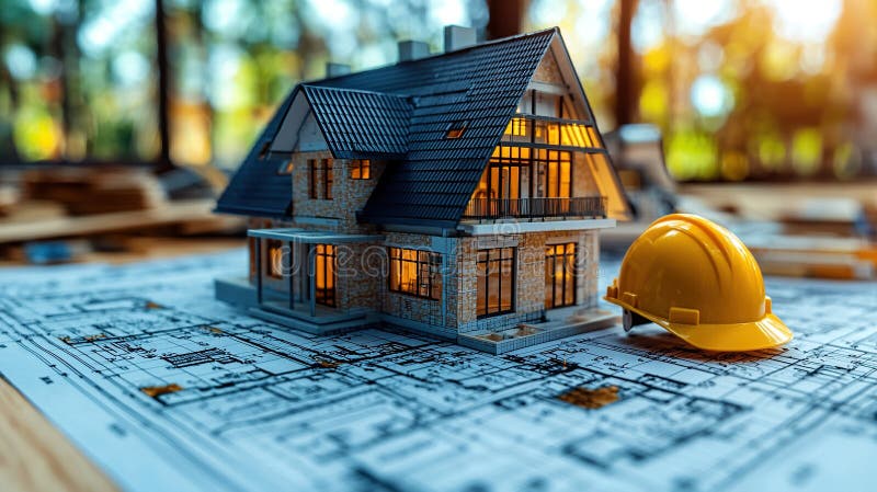 Yellow Construction Helmet Architectural Blueprints Suggesting Planning ...