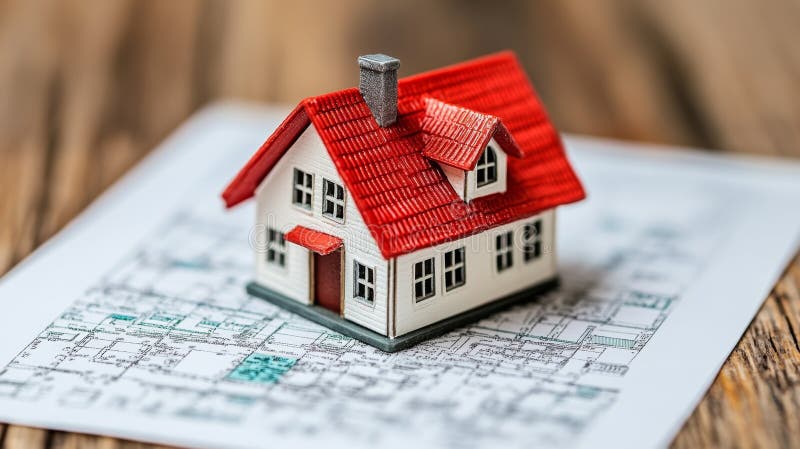 Model House on Architectural Plans, Symbolizing Home Construction and ...