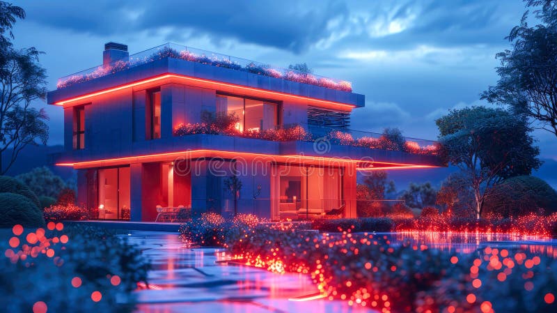 Model of the House on the Background of the Nigh City Stock ...