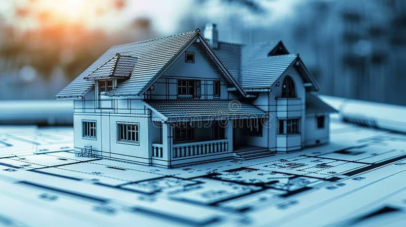 Model House on Blueprint.from Vision To Reality Stock Illustration ...