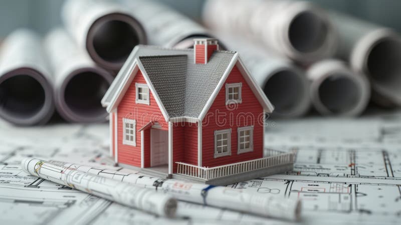 The Model House on Blueprints. AI Generated Stock Image - Image of ...