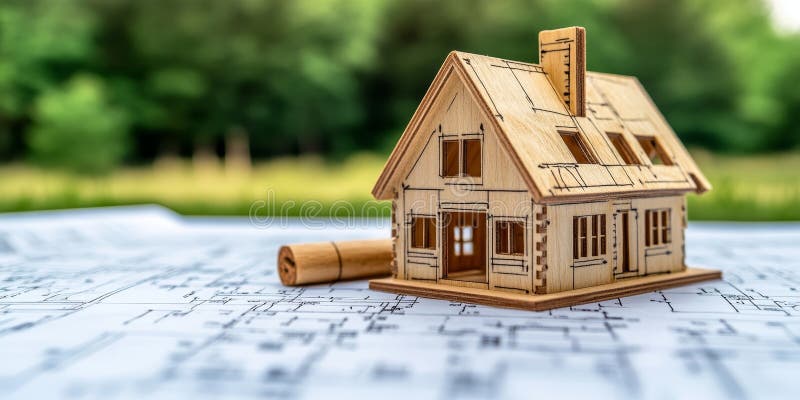 Model House on Building Plans, Representing Real Estate, Construction ...