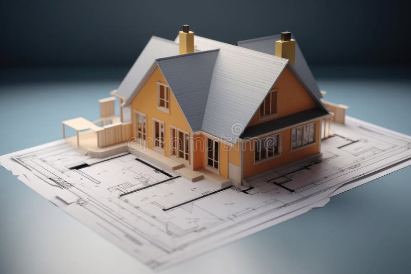 Model of House Building Standing on Architectural Project. Generative ...