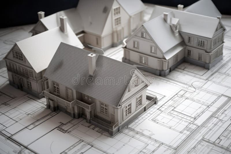 Model of House Building Standing on Architectural Project. Generative ...